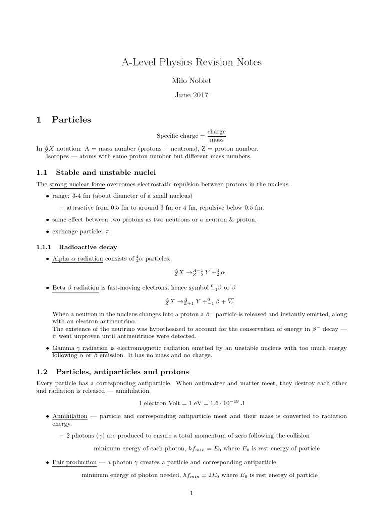 A Level - Physics Notes | PDF | Hadron | Neutron