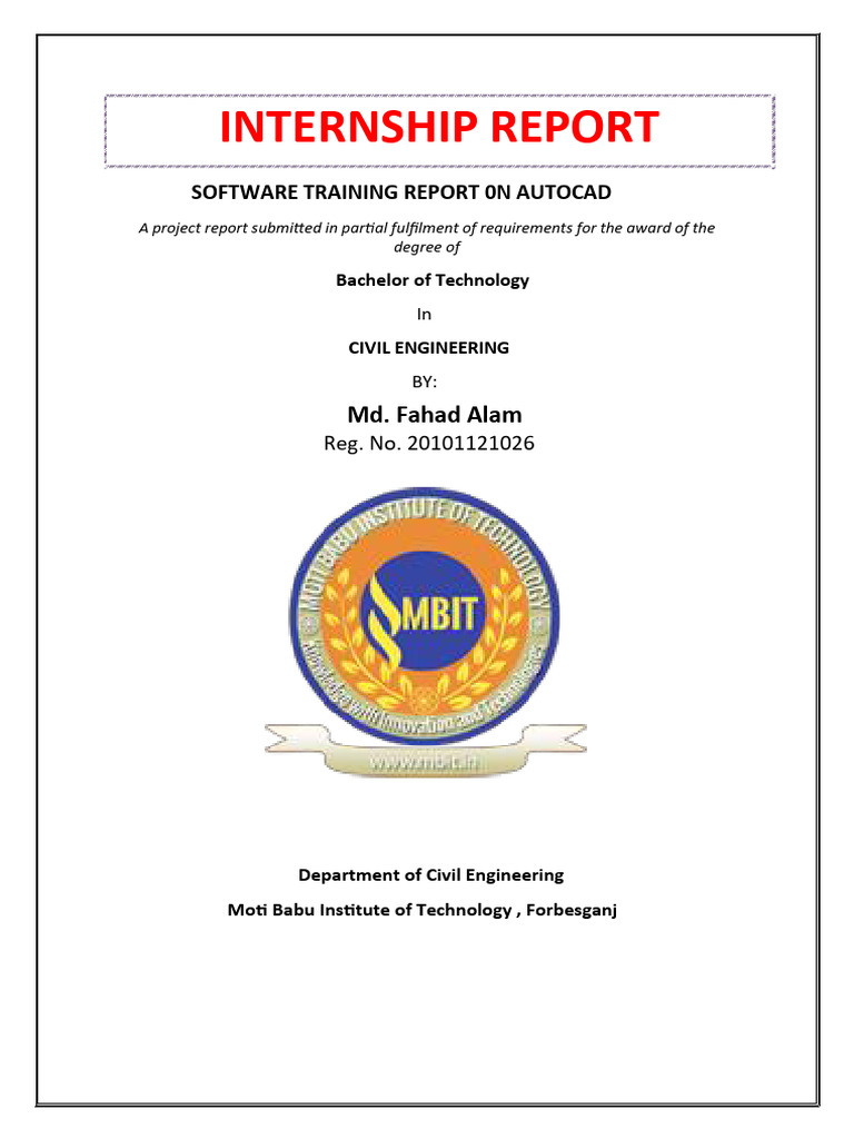 Md_Fahad_SOFTWARE TRAINING REPORT 0N AUTOCAD | PDF | Auto Cad | Computer Aided Design