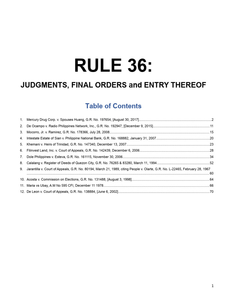 RULE 36 - JUDGMENTS, FINAL ORDERS and ENTRY THEREOF | PDF | Judgment (Law) | Damages