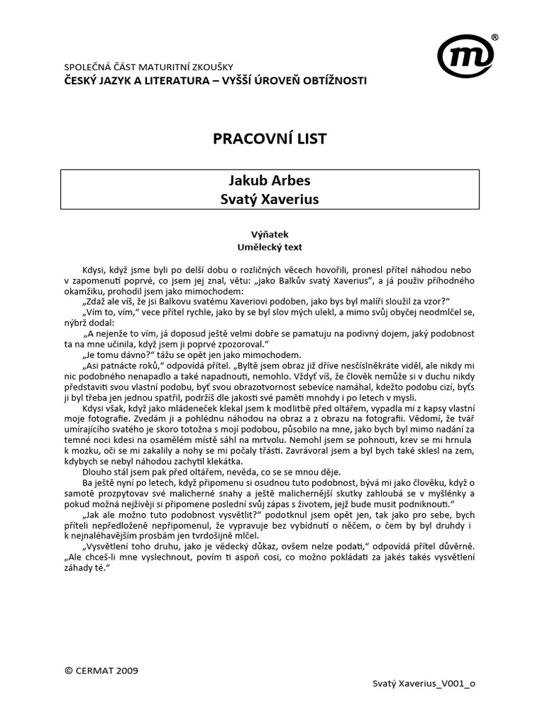 Svatý Xaverius - V001 - o - Pracovní List | PDF