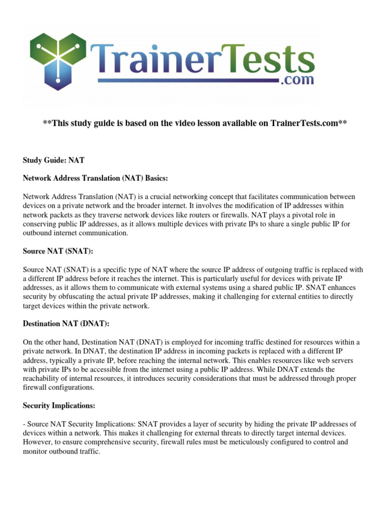 NAT+Study+Guide+and+Slides | PDF | Computer Network | Ip Address