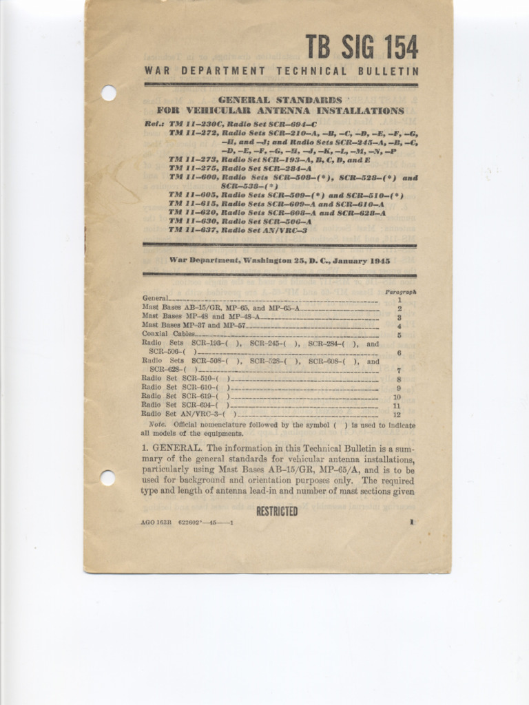General Standard For Vehicular Antenna Installations TB-SIG154 1945 | PDF