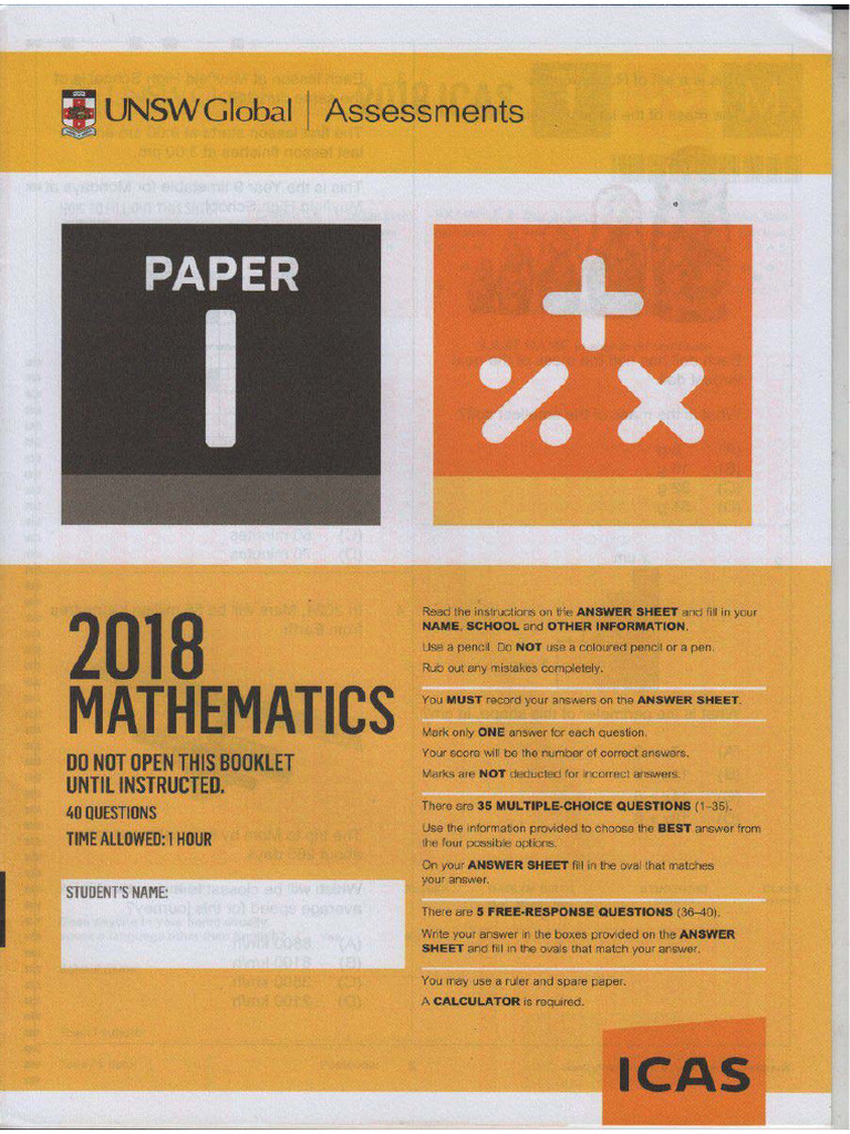 ICAS - Mathematics - 2018 For Year 11 | PDF | Copyright | Civil Law ...