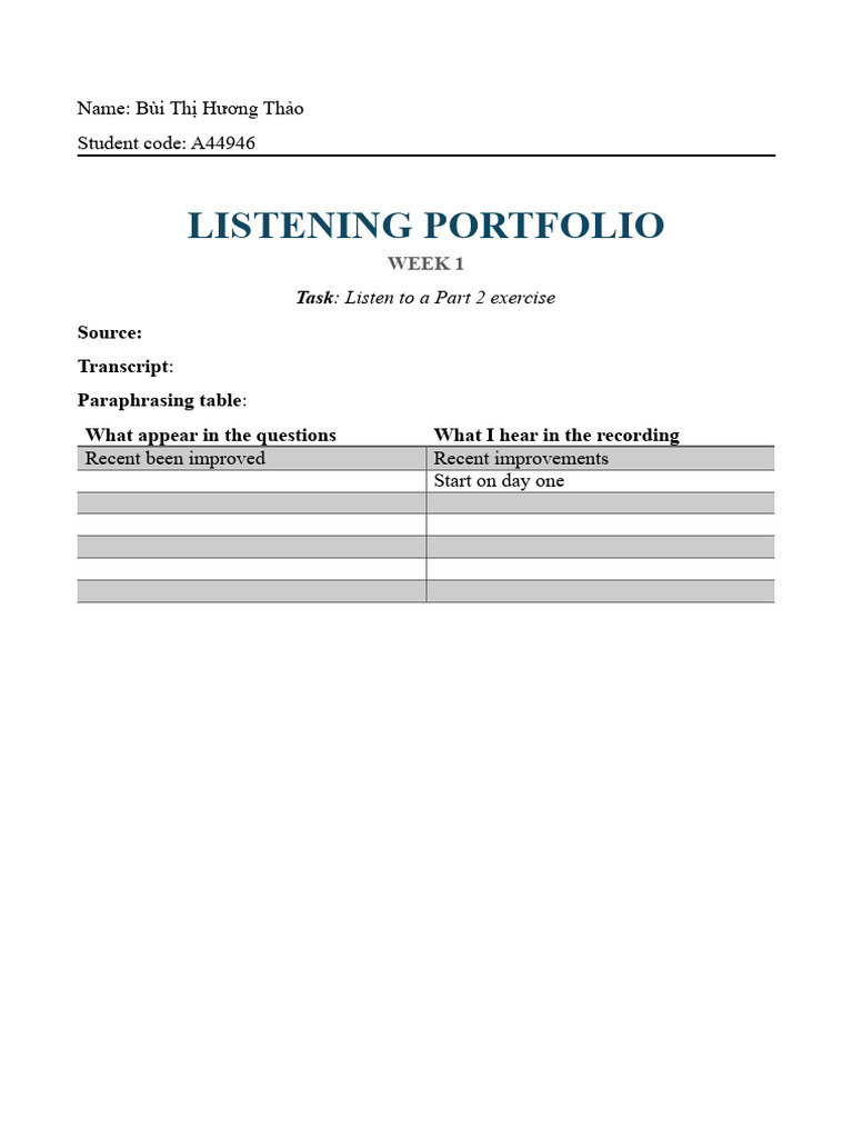 Sample Listening Portfolios 1 | PDF