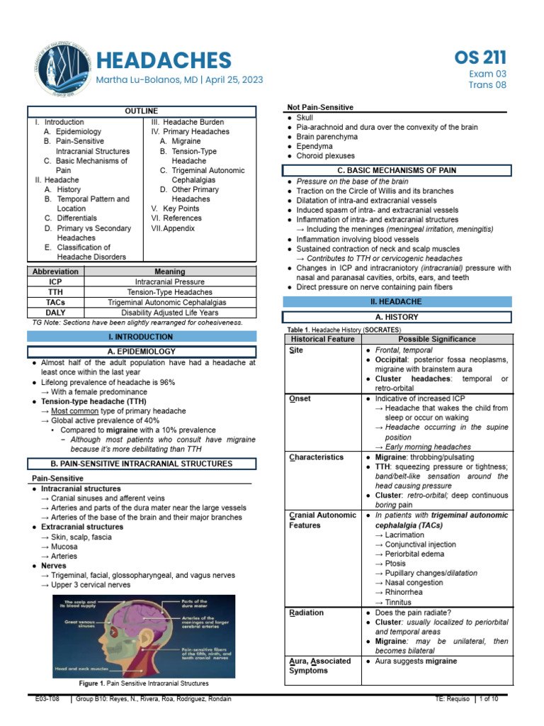 REVIEW Headaches | PDF | Headache | Migraine