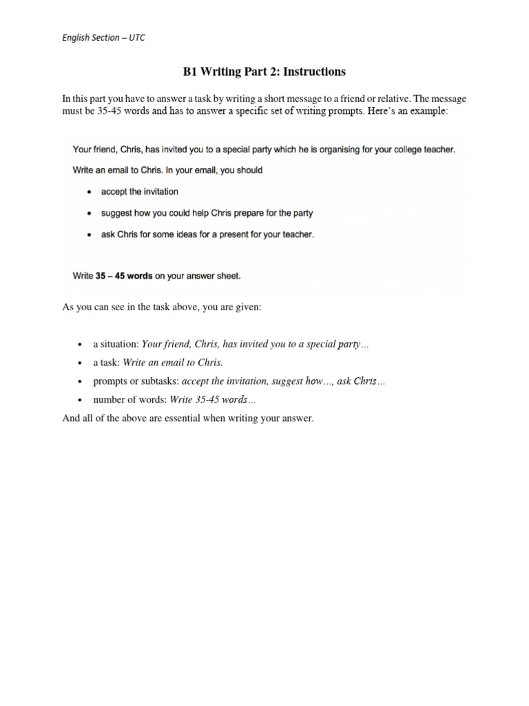 B1 Writing Part 2 Instructions | PDF