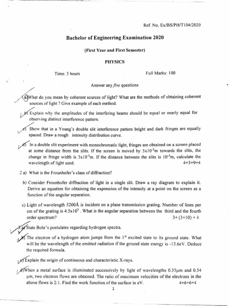 physics 2020 PAPER | PDF | Diffraction | Theoretical Physics