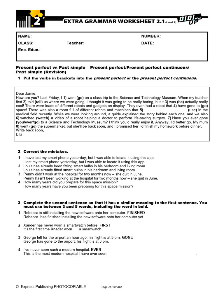 Digi Up 10ano Extra Grammar WKSH 2 1 L2 PP64-65 | PDF | Linguistics ...