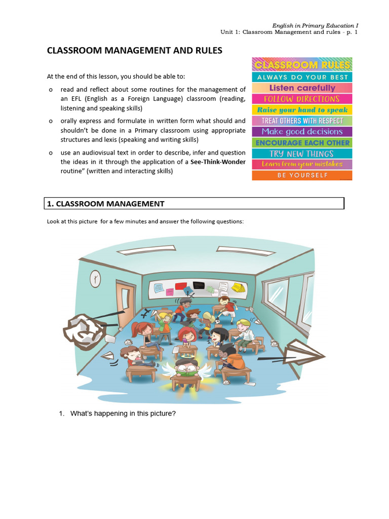 Unit 1 - Classroom Management and Rules | PDF | Classroom Management ...
