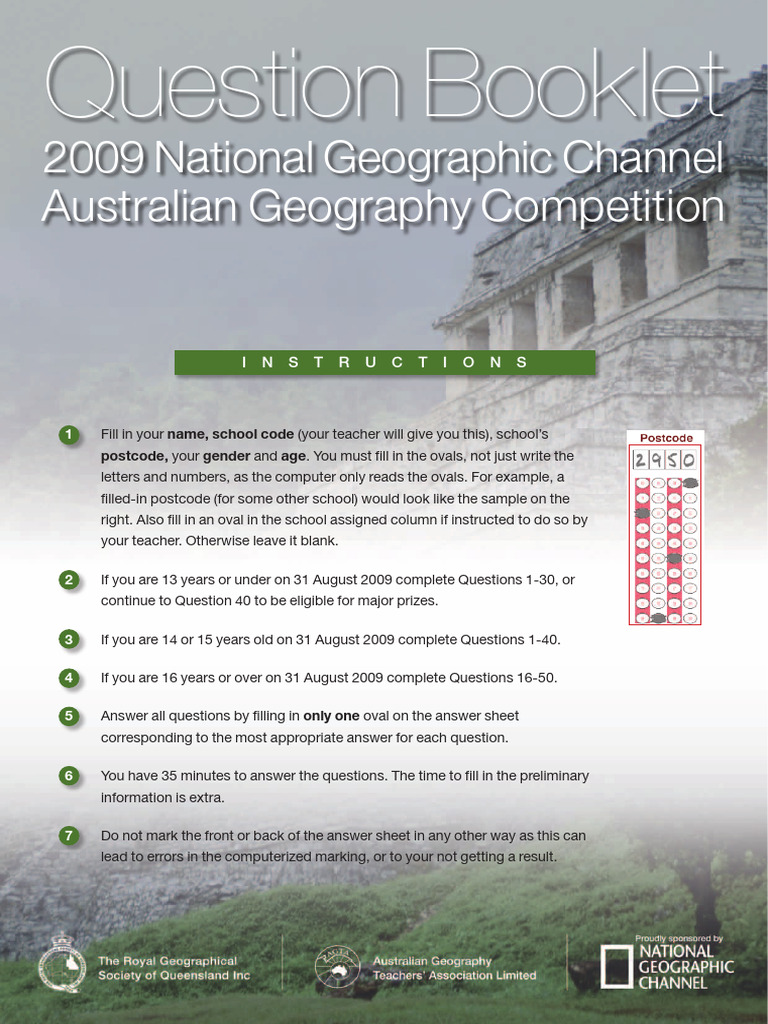 2009 National Geographic Channel Australian Geography Competition | PDF ...