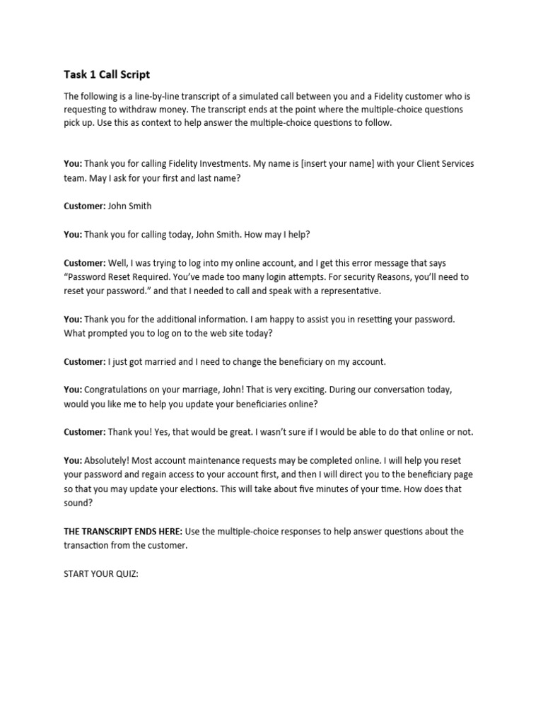 Call Script Scenario 1 | PDF | Finance & Money Management | Law