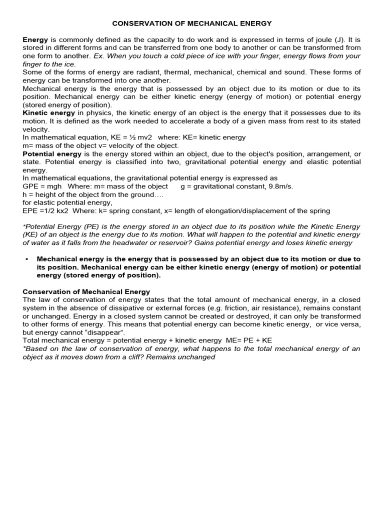 Energy Notes and Questions To Answer | PDF | Potential Energy | Kinetic ...