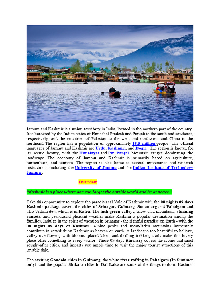 08 nights & 09 days with out gulmarg (02 nights in Katra) | PDF