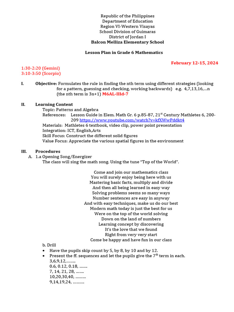Math 6 Qtr3 Wk2-W4 | PDF | Mathematics | Equations
