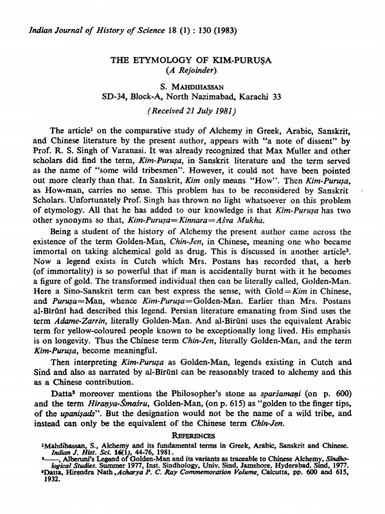 Etymology of Kim-Purusha - S Mahdihassan | PDF