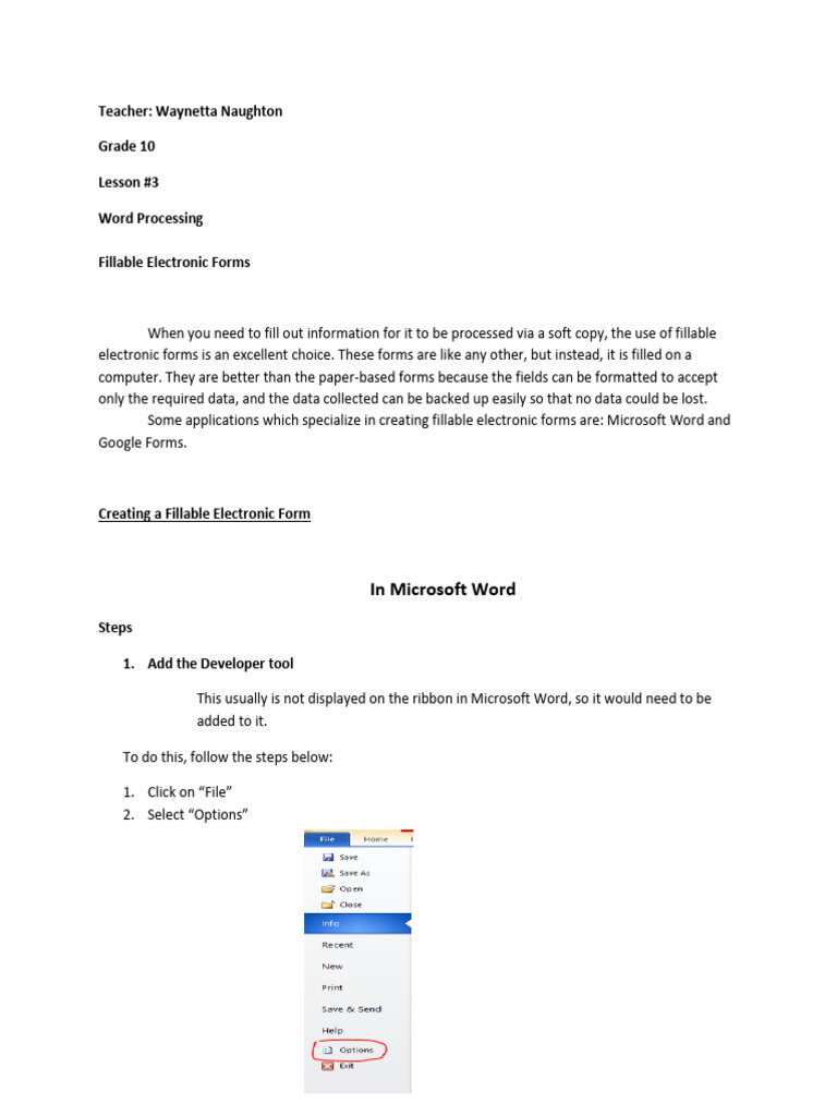Lesson 3 Fillable Electonic Forms Pdf Microsoft Word Icon