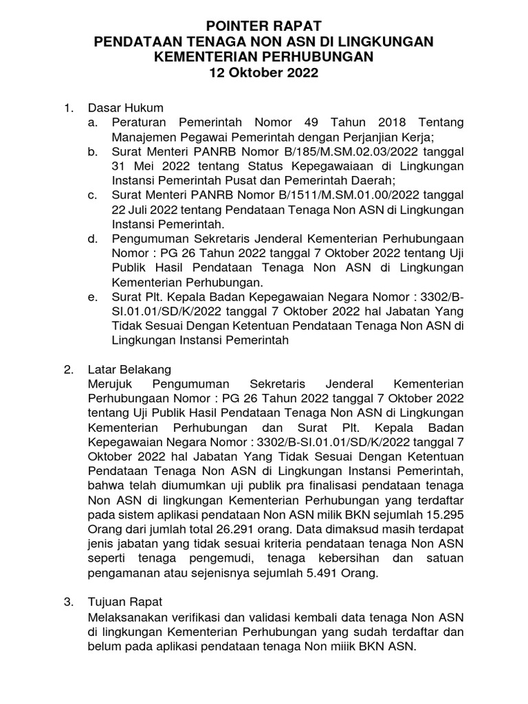 POINTER RAPAT Prafinalisasi Pendataan Non ASN | PDF