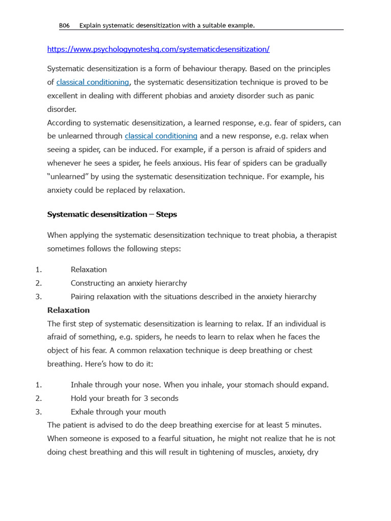 B06 Systematic Desensitisation | PDF | Phobia | Emotions