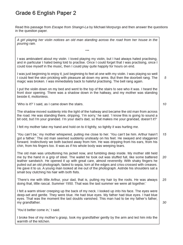 Sample 3 - English Practice Paper 2 - Questions | PDF