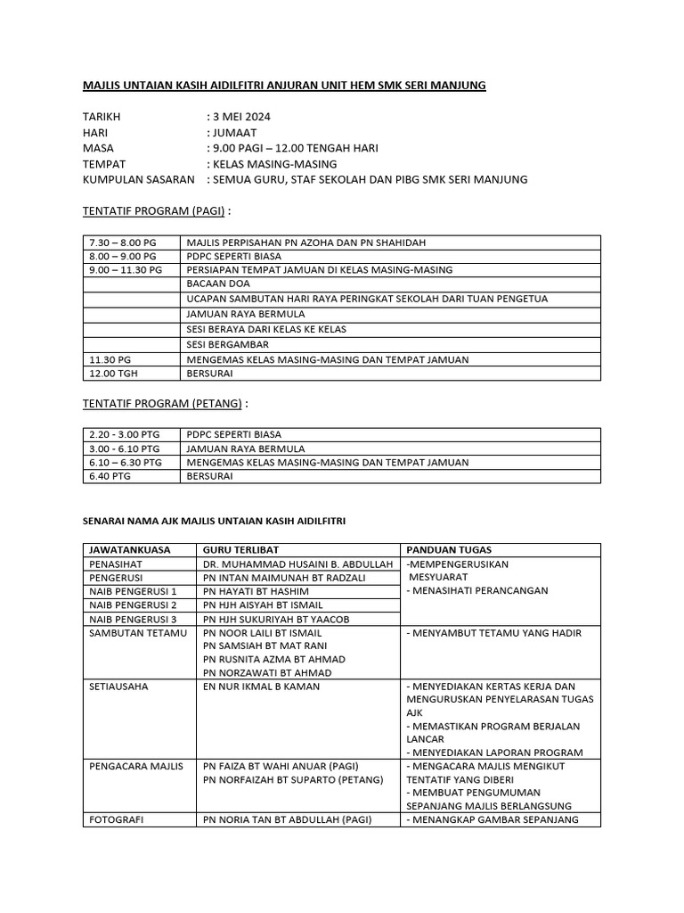 Majlis Untaian Kasih Aidilfitri 2024 | PDF