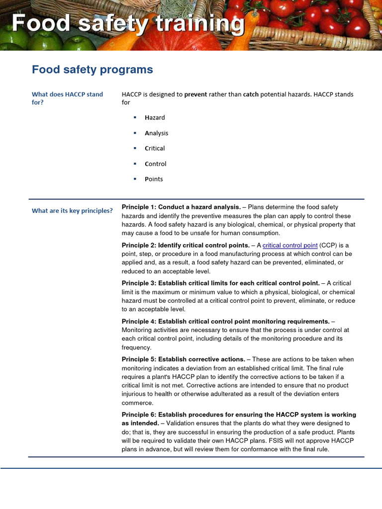 Food Safety Programs | PDF | Hazard Analysis And Critical Control ...