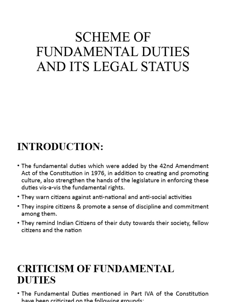 Scheme of Fundamental Duties and Its Legal Status | PDF | Rights ...