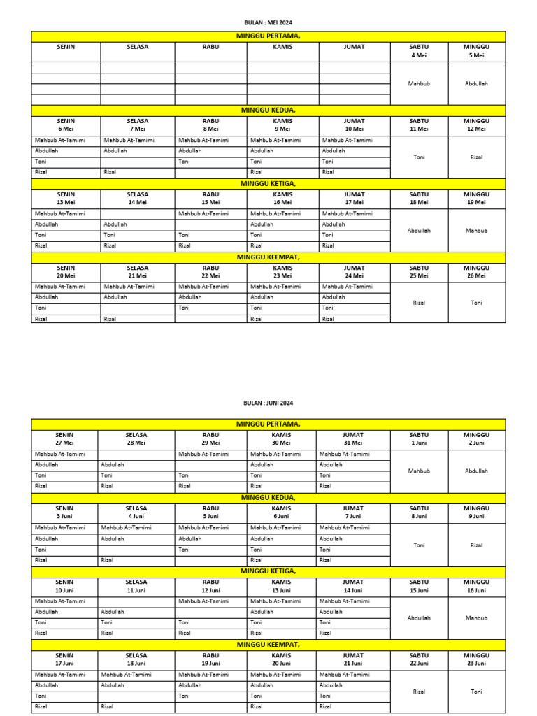 Jadwal Tugas Security (Mei - Desember 2024) | PDF