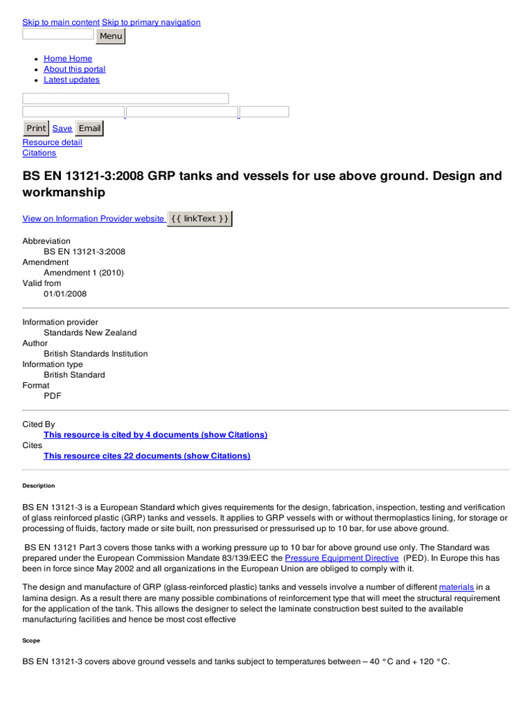 GRP Tanks Standard BS EN 13121-3:2008 | PDF | Fiberglass | Fibre ...