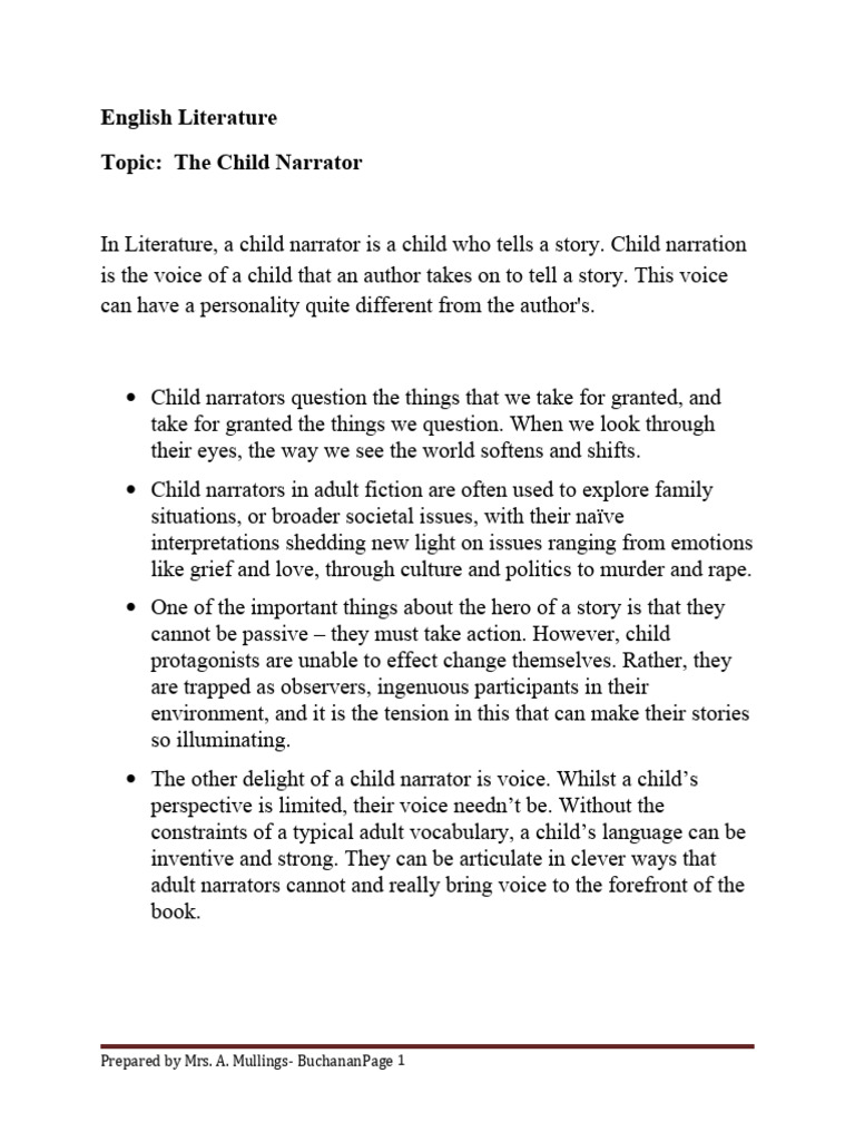 Exploring the Child Narrator in Literature | PDF | Wellness | General ...