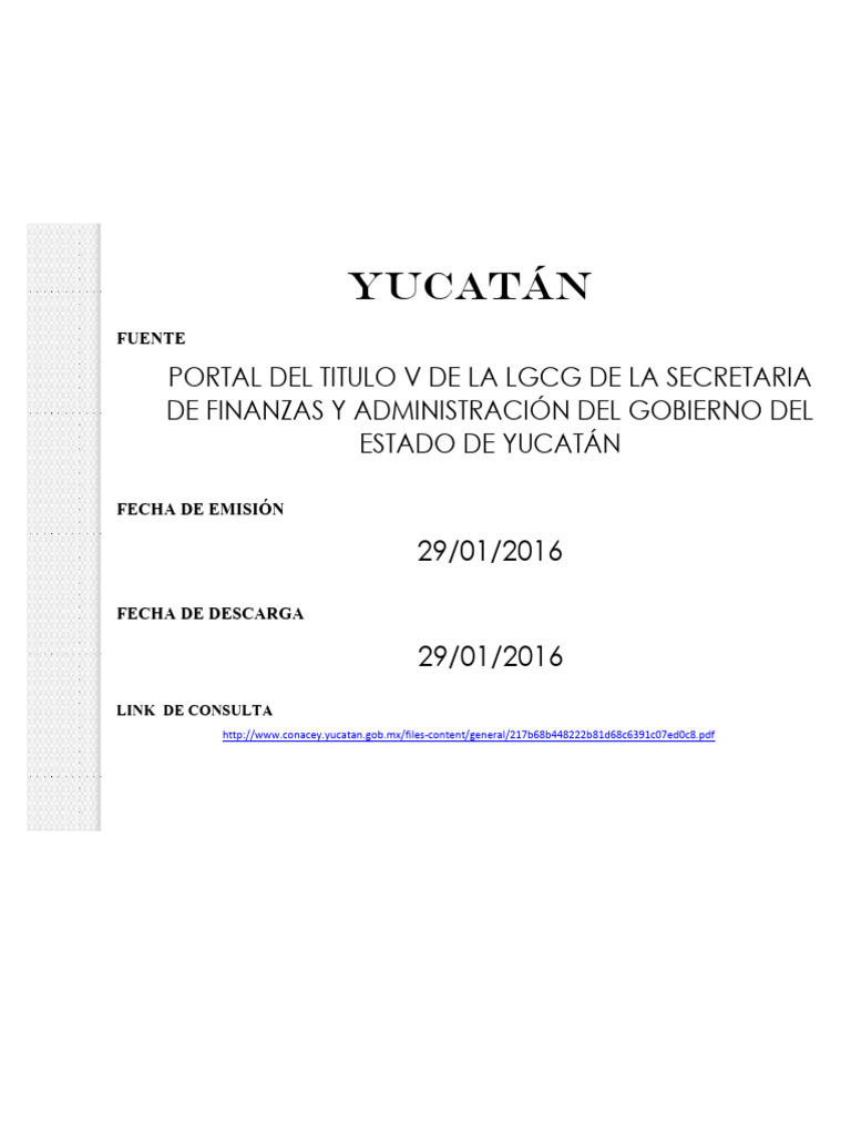 Yucatán: Portal Del Titulo V de La LGCG de La Secretaria de Finanzas Y ...