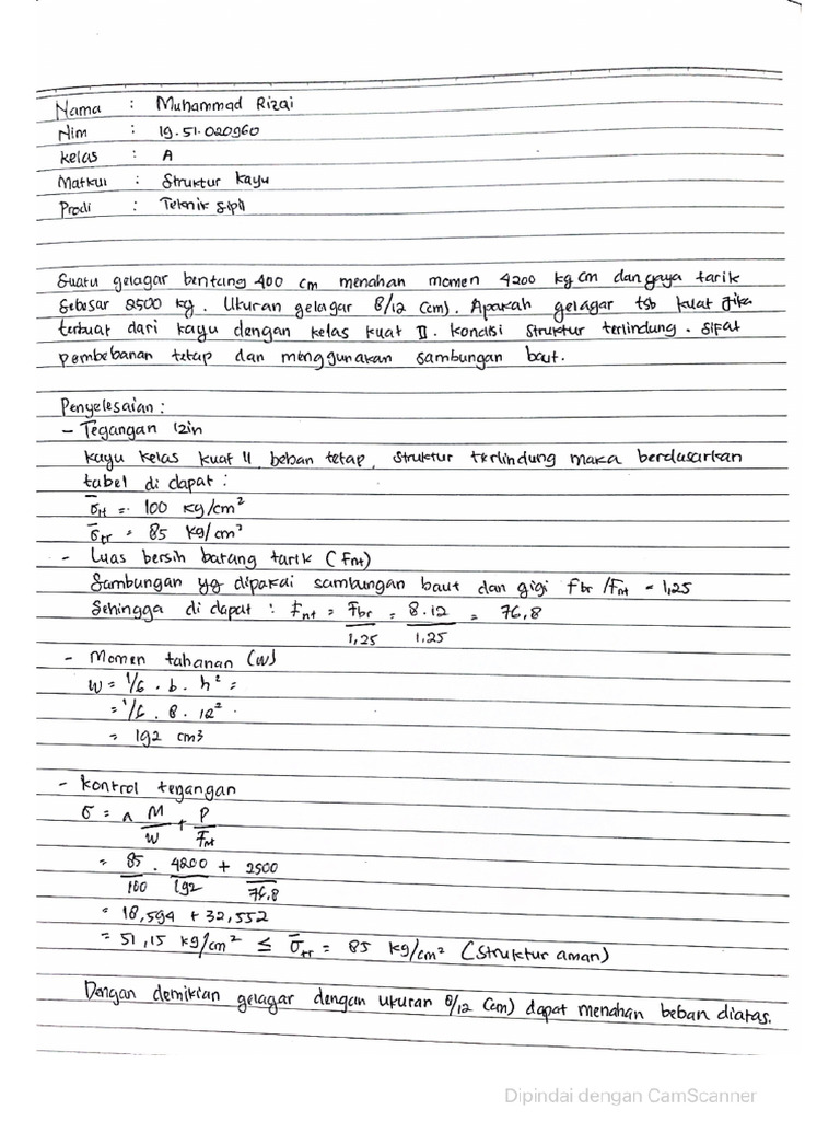 Tugas Struktur Kayu-Muhammad Rizqi (19.5 | PDF