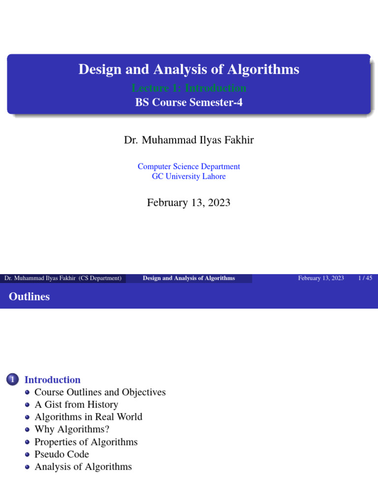 LECTURE 01-BS AanalysisOfAlgorthims-Introduction | Download Free PDF | Algorithms | Computer ...