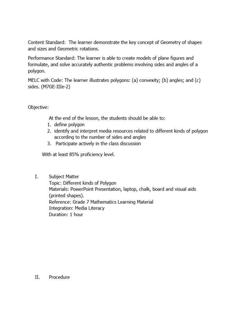 Educ 9 Lesson Plan | PDF | Polygon | Shape