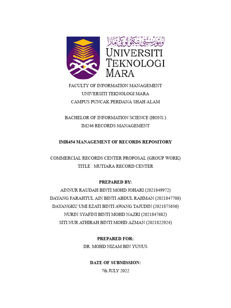 Proposal Report IMR454 | PDF | Records Management