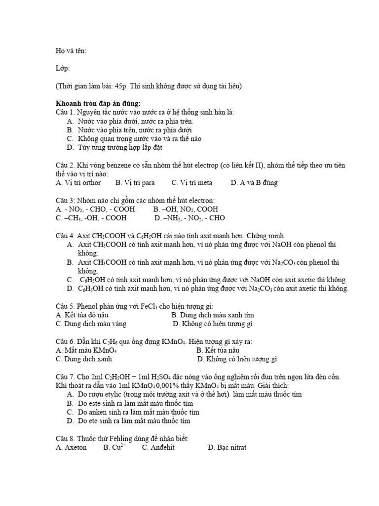 (123doc) Cau Hoi Trac Nghiem Thuc Hanh Hoa Huu Co | PDF