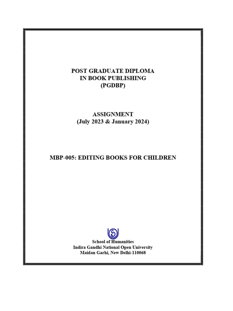 Editing Books for Children Assignment | PDF | Question