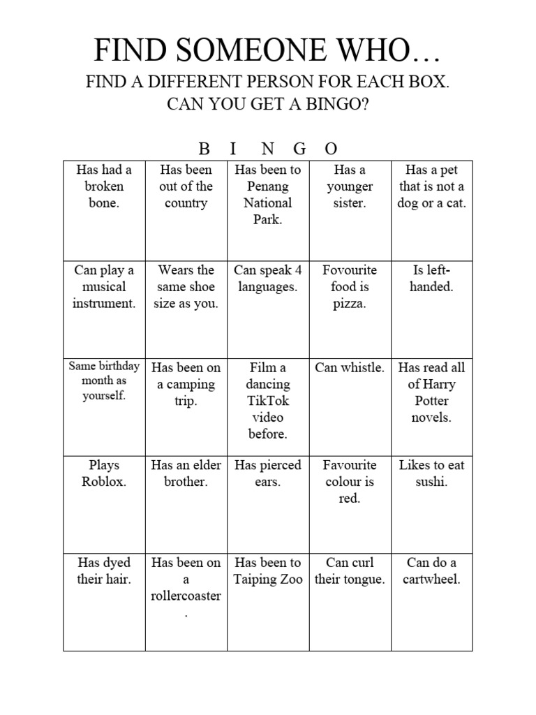 FIND SOMEONE WHO | PDF