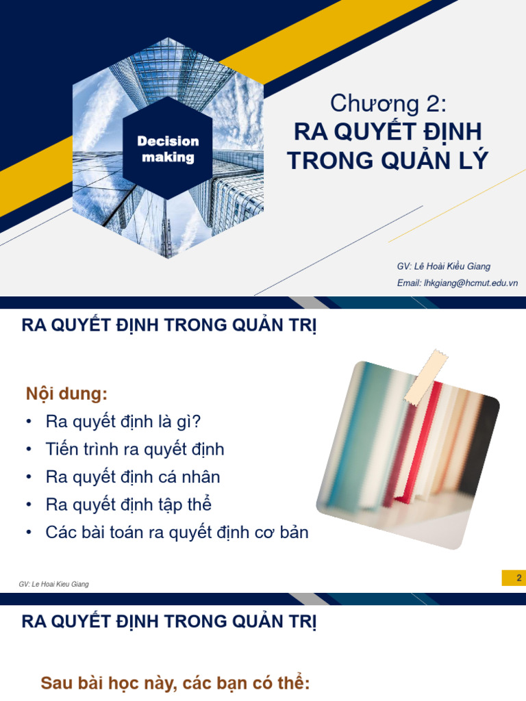 QTĐC - Chương 2 - Ra Quyết Định Trong QL - BKel | PDF