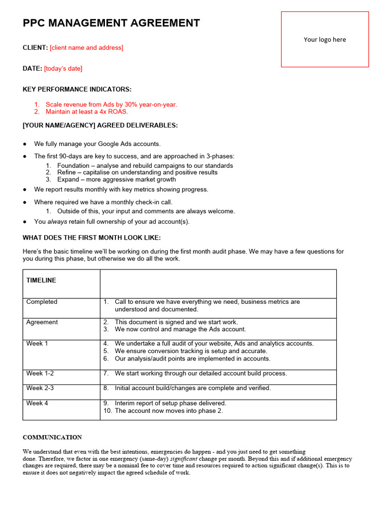 PPC Management Agreement Overview | PDF | Performance Indicator | Audit