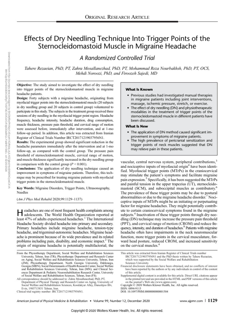 Effects of Dry Needling Technique Into Trigger.9 | PDF | Myofascial ...