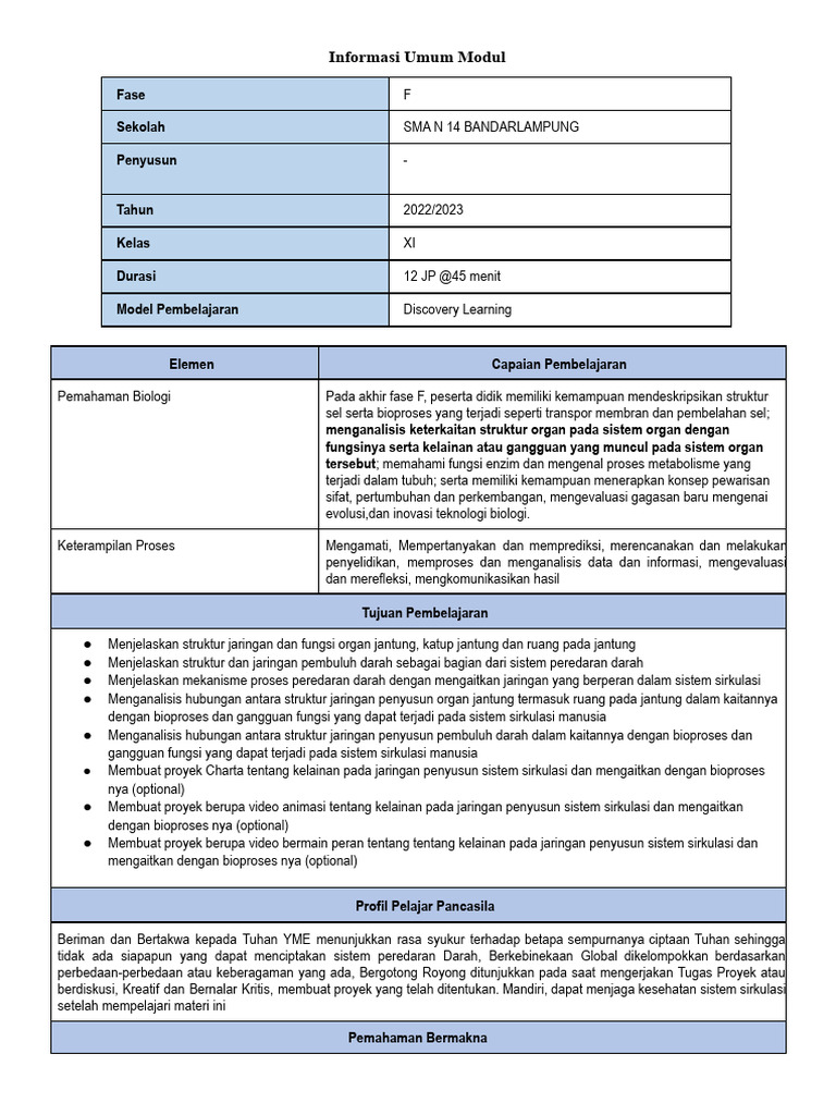 Modul Ajar Peredaran Darah | PDF | Karier & Perkembangan | Pengembangan Diri
