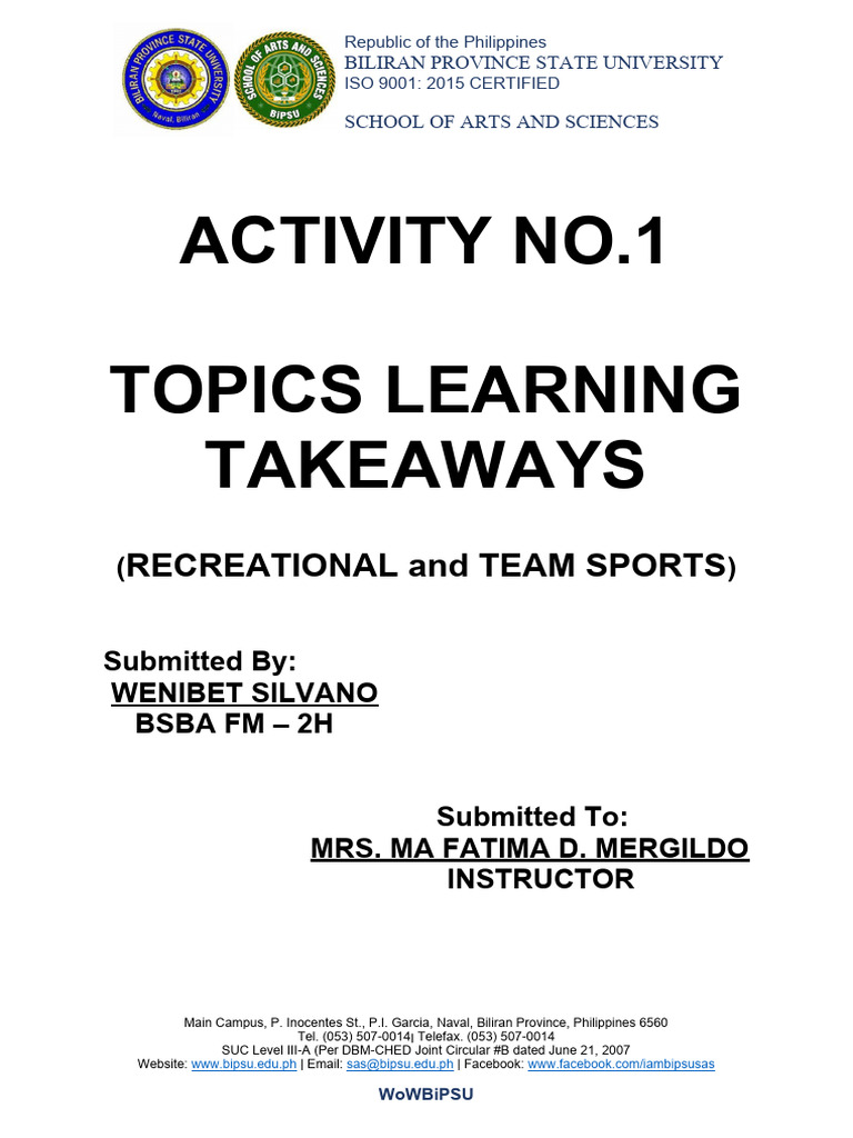 Activity No 1 Recreational Activities | PDF | Recreation | Mental Health