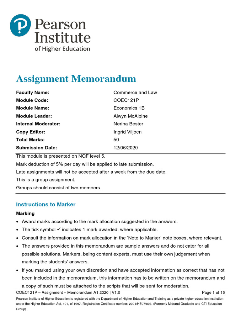 COEC121P – Assignment – Memorandum | PDF | Exchange Rate | Unemployment