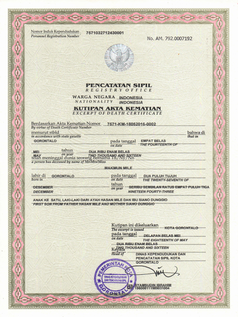 Akta Kematian Opa | PDF