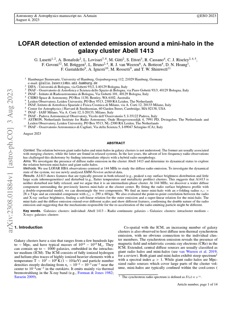 LOFAR Detection of Extended Emission Around A Mini | Download Free PDF | Galaxy | Radiation