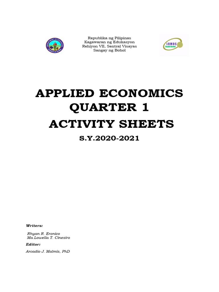 Applied Economics Quarter 1 Activity Sheets | PDF | Economics | Theory