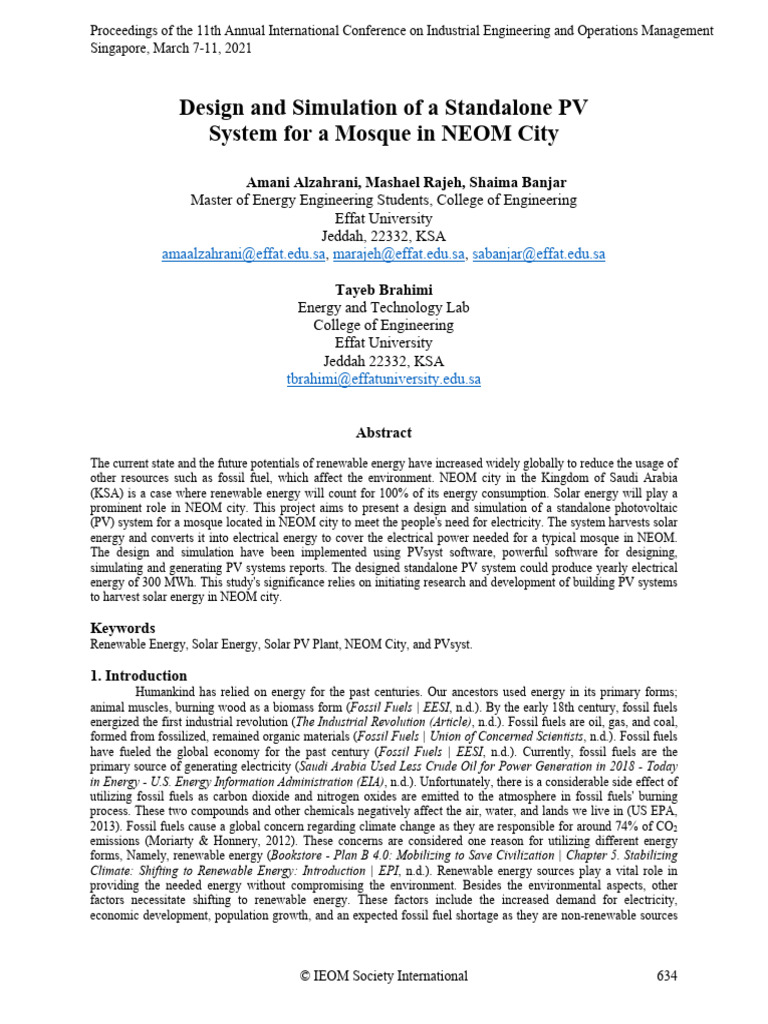 Design and Simulation of Standalone PV system for mosque in NEOM City ...