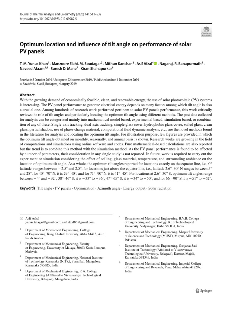 Solar PV Tilt Optimization Guide | PDF | Photovoltaics | Photovoltaic ...