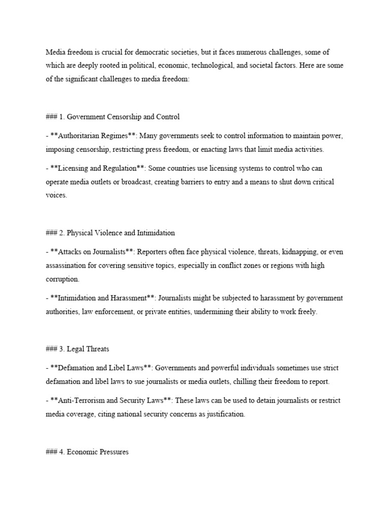 Challenges to Media Freedom Today | PDF | Freedom Of The Press | Media Bias