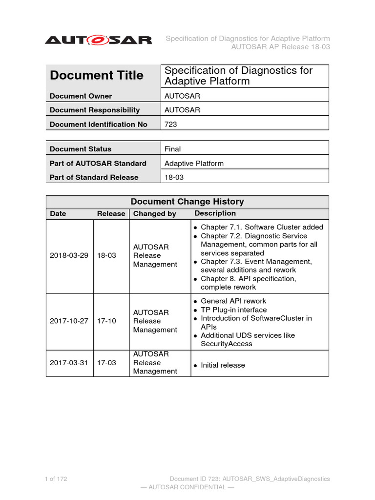 AUTOSAR SWS AdaptiveDiagnostics | PDF | Specification (Technical Standard) | Computer Network